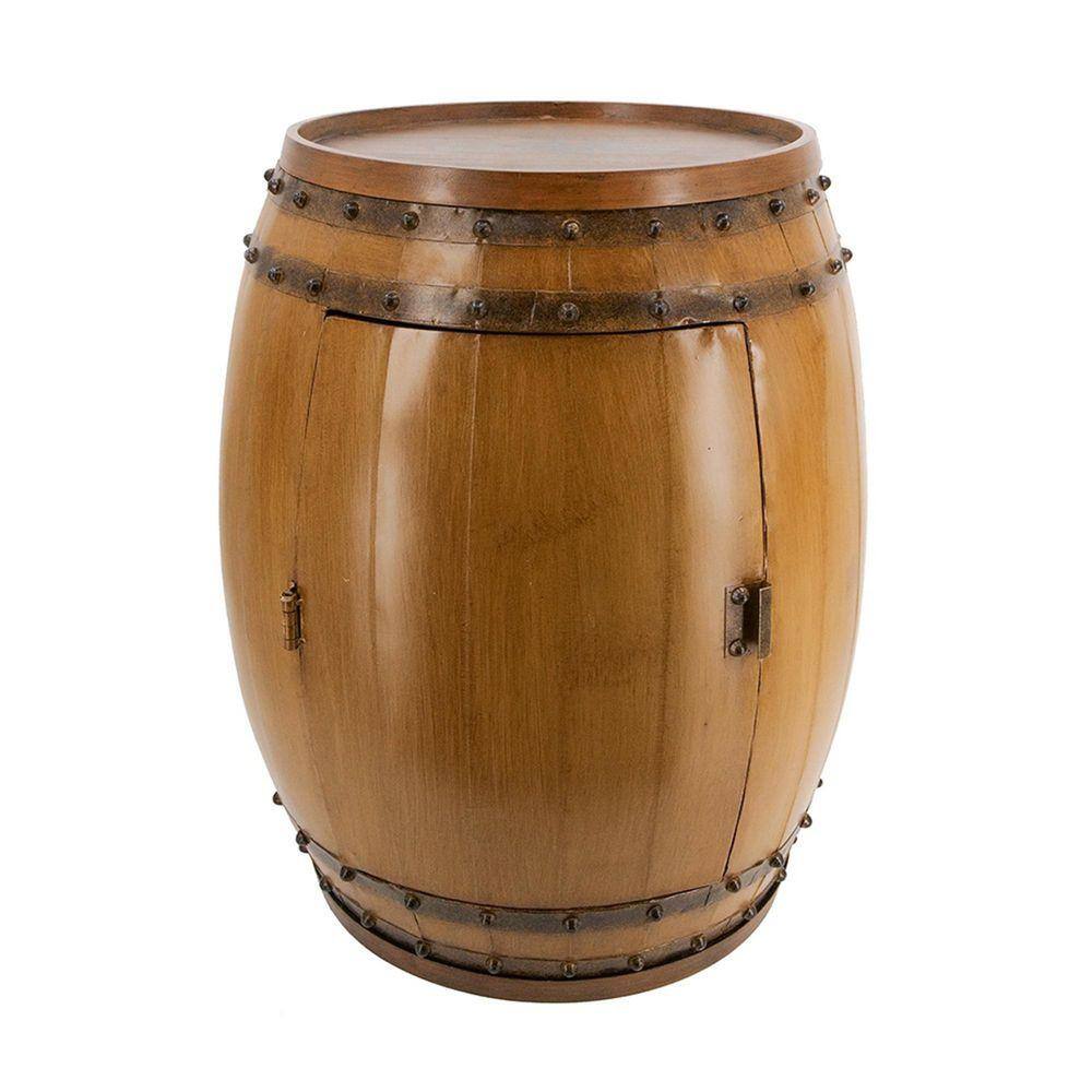 Miscool Avex Rustic Brown Round Metal and Wood 24 in. H Outdoor Drum ...