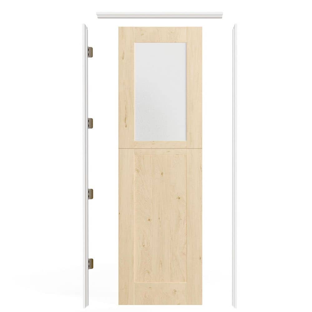 TENONER 28 in. x 80 in. Universal Half-Lite Frosted Glass Pine Wood ...