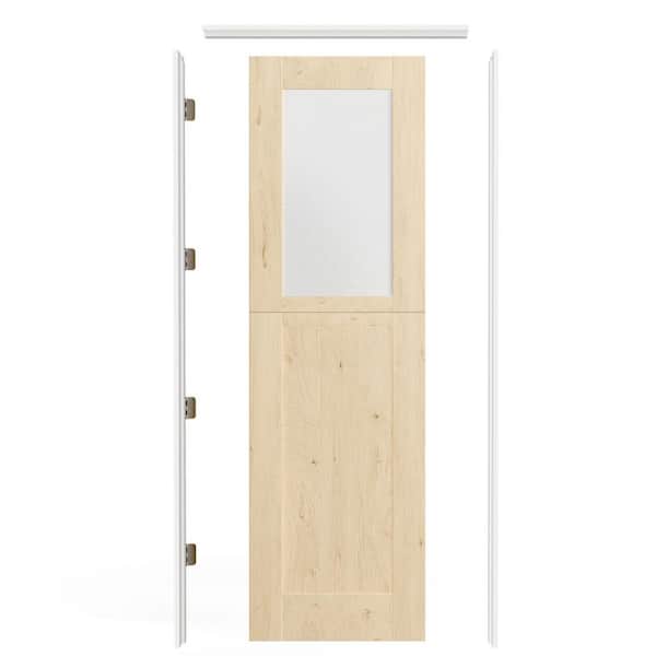 TENONER 28 in. x 80 in. Universal Half-Lite Frosted Glass Pine Wood ...