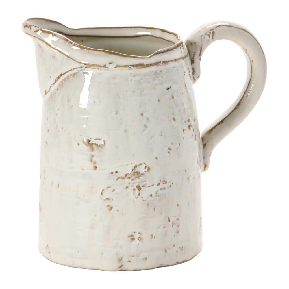 Storied Home 28 fl. Oz. White Stoneware Pitcher with Reactive Glaze ...