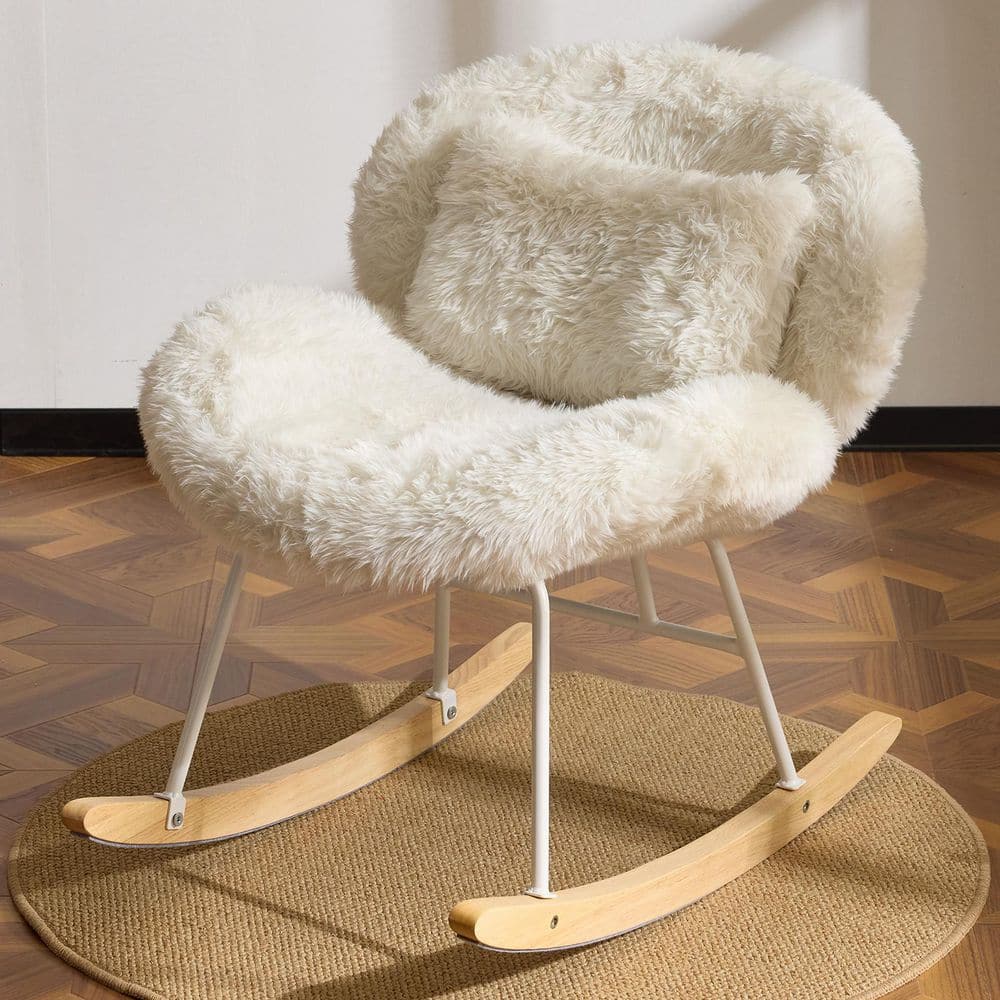 Karl home Velvet White Modern Rocker Chair K1G98000900 - The Home Depot