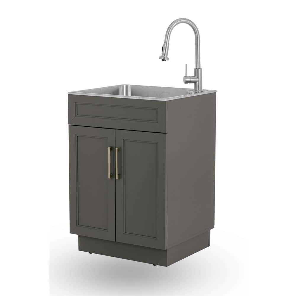 Glacier Bay 24 in. Drop-in Stainless Steel Laundry Sink with Cabinet ...