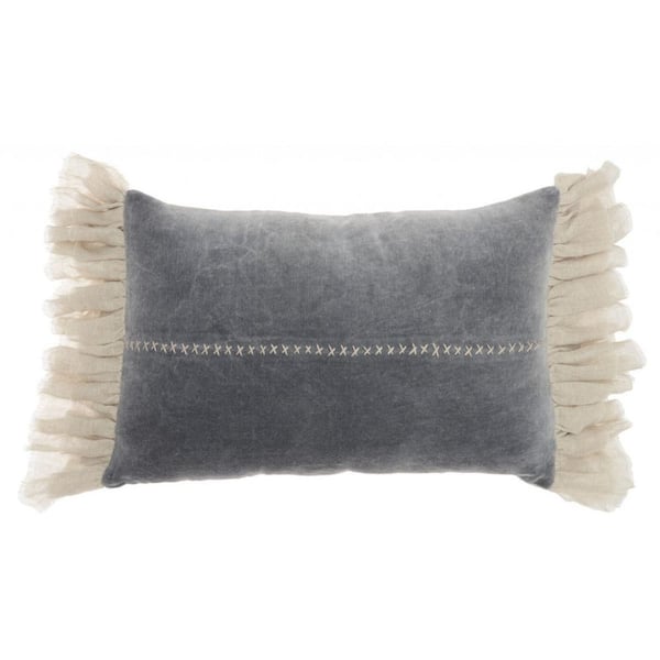 HomeRoots Steel Blue Solid Polyester 14 in. x 22 in. Throw Pillow ...