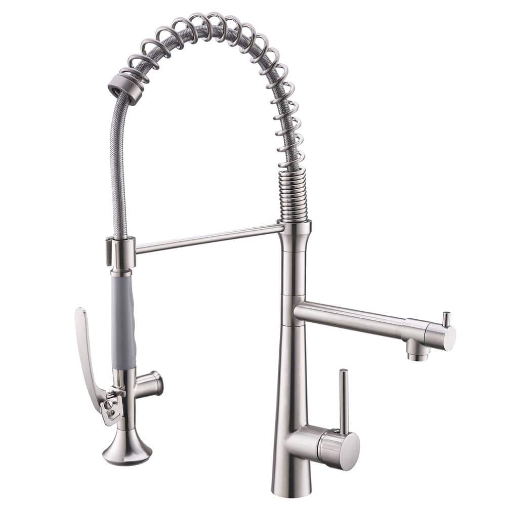 Staykiwi Single Handle Pull Out Sprayer Kitchen Faucet in Brushed ...