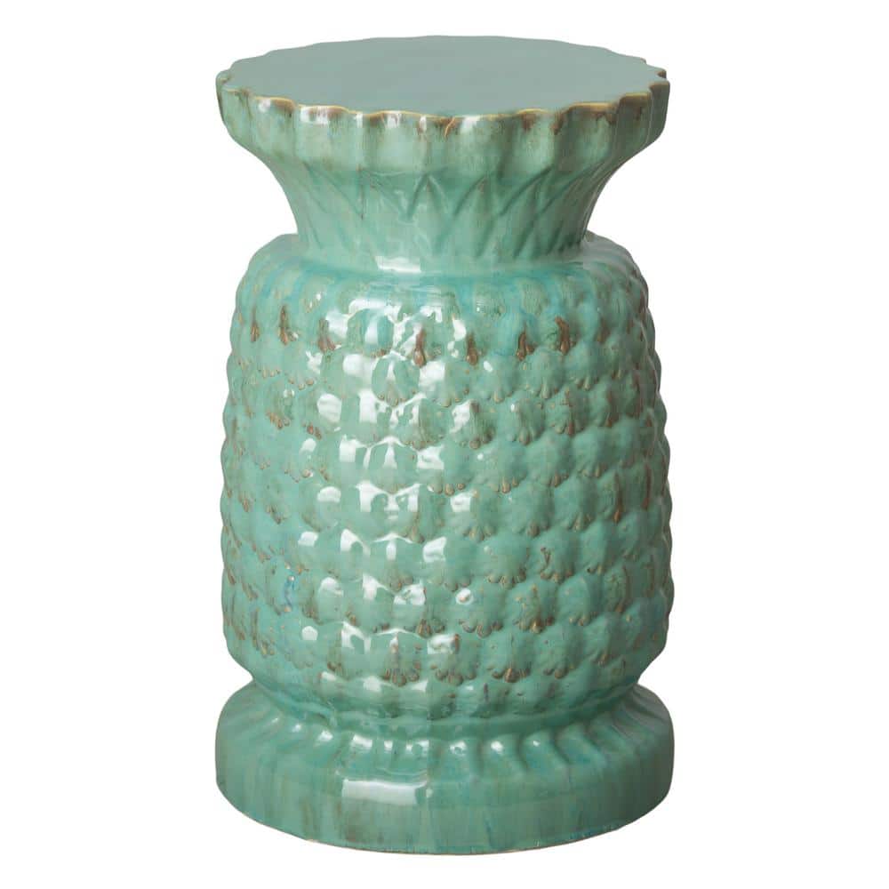 Emissary 19 in. H Glossy Glaze Green Round Ceramic Garden Stool ...