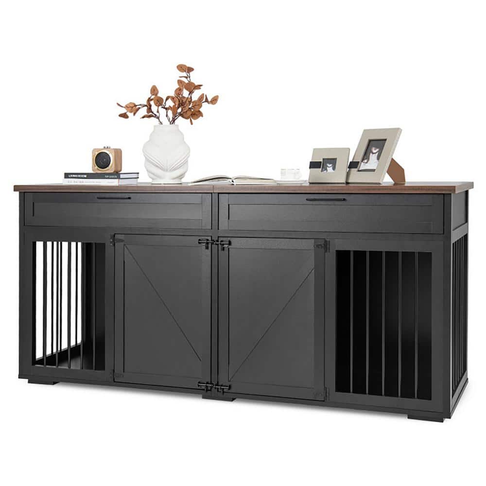 Clihome 72 in. Rectangular Black MDF Desk with Storage For Pet Cage CL ...