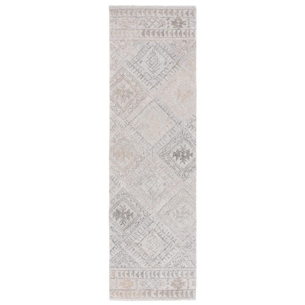 SAFAVIEH Abstract Gray/Beige 2 ft. x 8 ft. Border Diamond Runner Rug ...