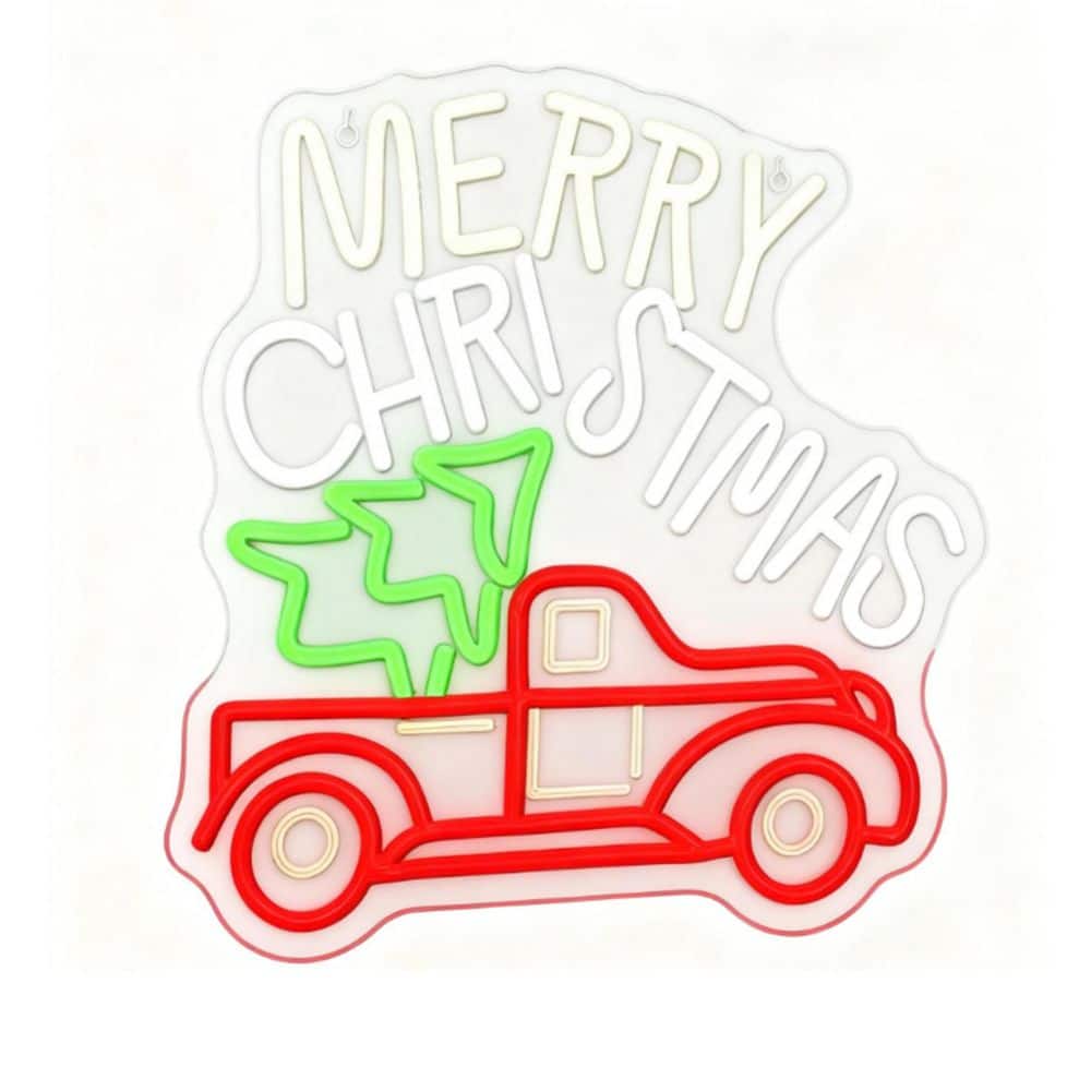 13 in. x 13 in. Red Acrylic Merry Christmas Car Neon Wall Sign ...
