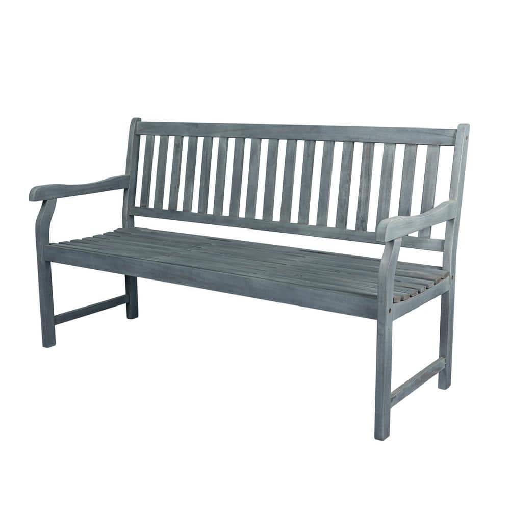 JONATHAN Y Laurel 59.1 in. Wood 3-Seat Slat-Back 600 lbs. Support ...