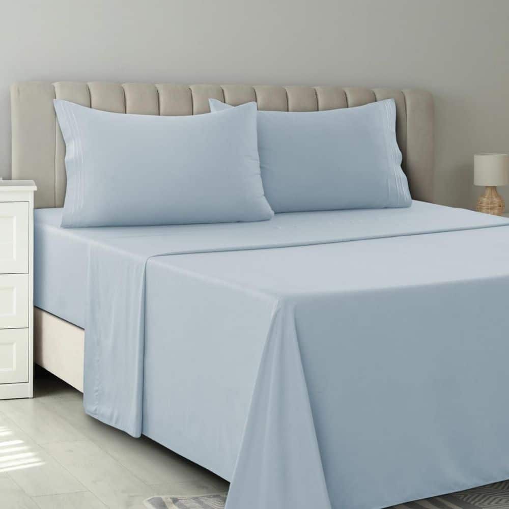 LDC LUX DECOR COLLECTION 4-Piece Ice Blue Solid Color Microfiber Full ...