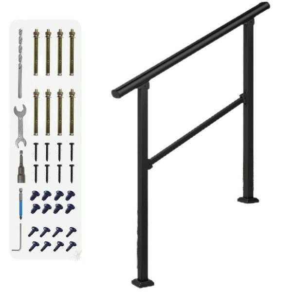 Angel Sar 3.37 ft. Black Iron 3-Step Hand Rails for Outdoor Steps ...