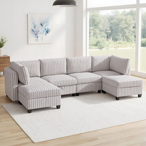 Noble House Unity 128 in. 6-Piece Polyester Blend Modular Convertible ...