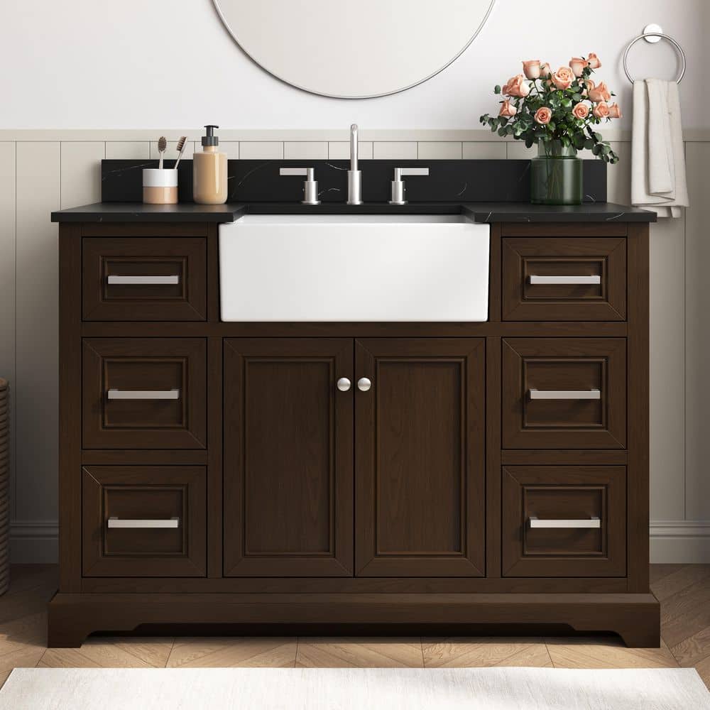 DELUXE DL LIVING Roux 48.5 in. Single Apron Sink Freestanding Brown ...