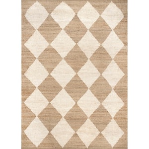 RUGS USA Louie Diamond Checkerboard Jute Natural 10 ft. x 14 ft. Area ...