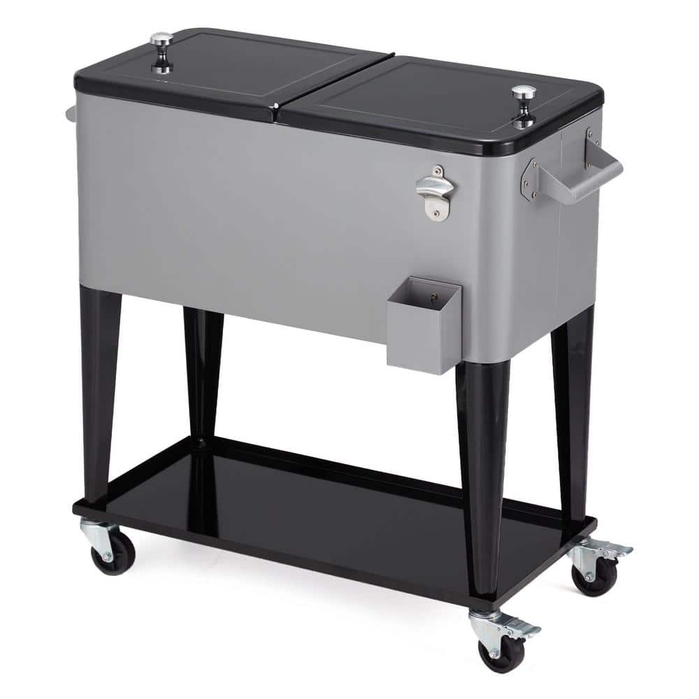 JOMEED 80 qt. Rolling Cooler Cart Ice Chest with Drain and Bottle ...
