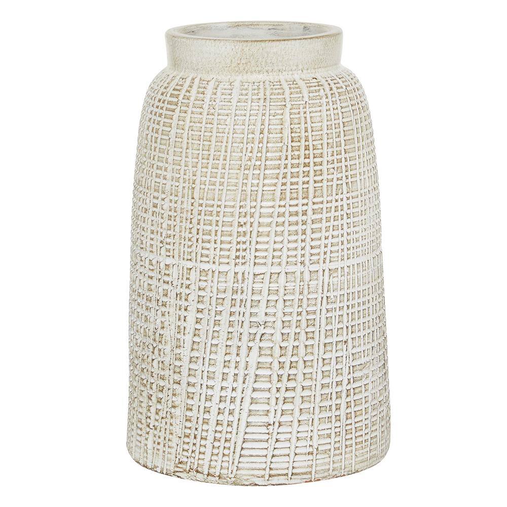 Litton Lane White Carved Ceramic Decorative Vase with Cross Hatching ...