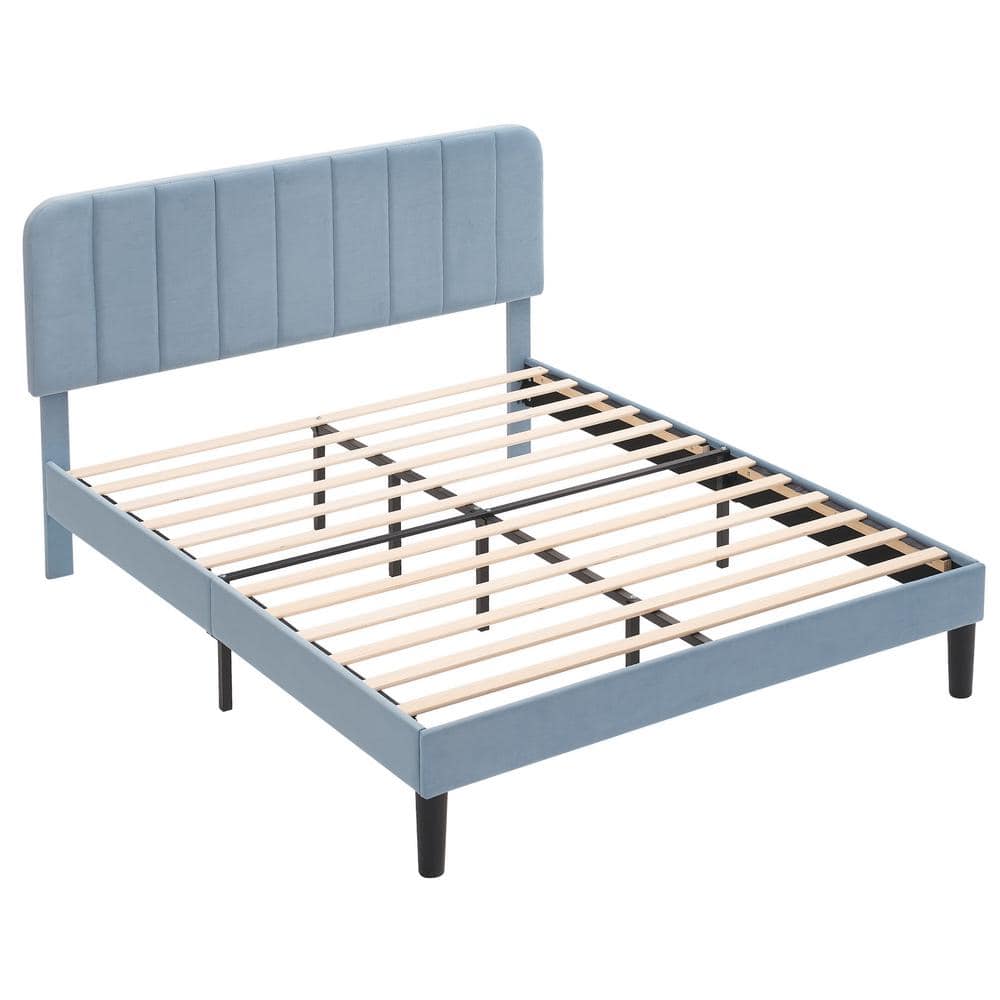 VECELO Upholstered Bed, Light Blue Full Bed Platform Bed Frame with ...