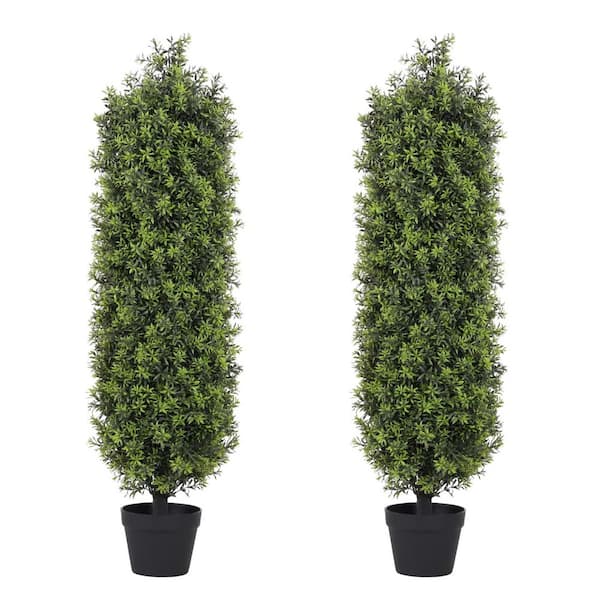 59 in. Artificial Topiary Tree, Ball-Shaped Faux Boxwood Plant Fake ...