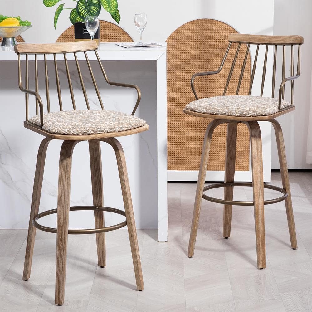Glamour Home Beatrice 30in. Brown and White Wood Bar Stool with Woven ...