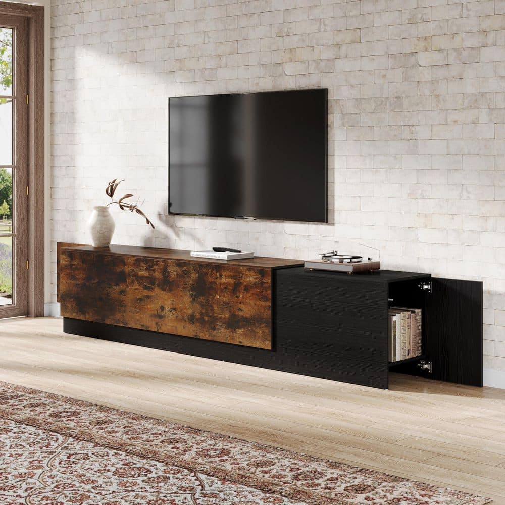 BYBLIGHT Ezlynn Black and Brown Long TV Stand, Entertainment Center ...