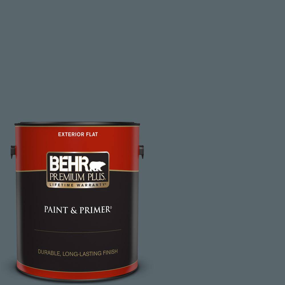 BEHR PREMIUM PLUS 1 gal. #N470-6 Whale Gray Flat Exterior Paint ...