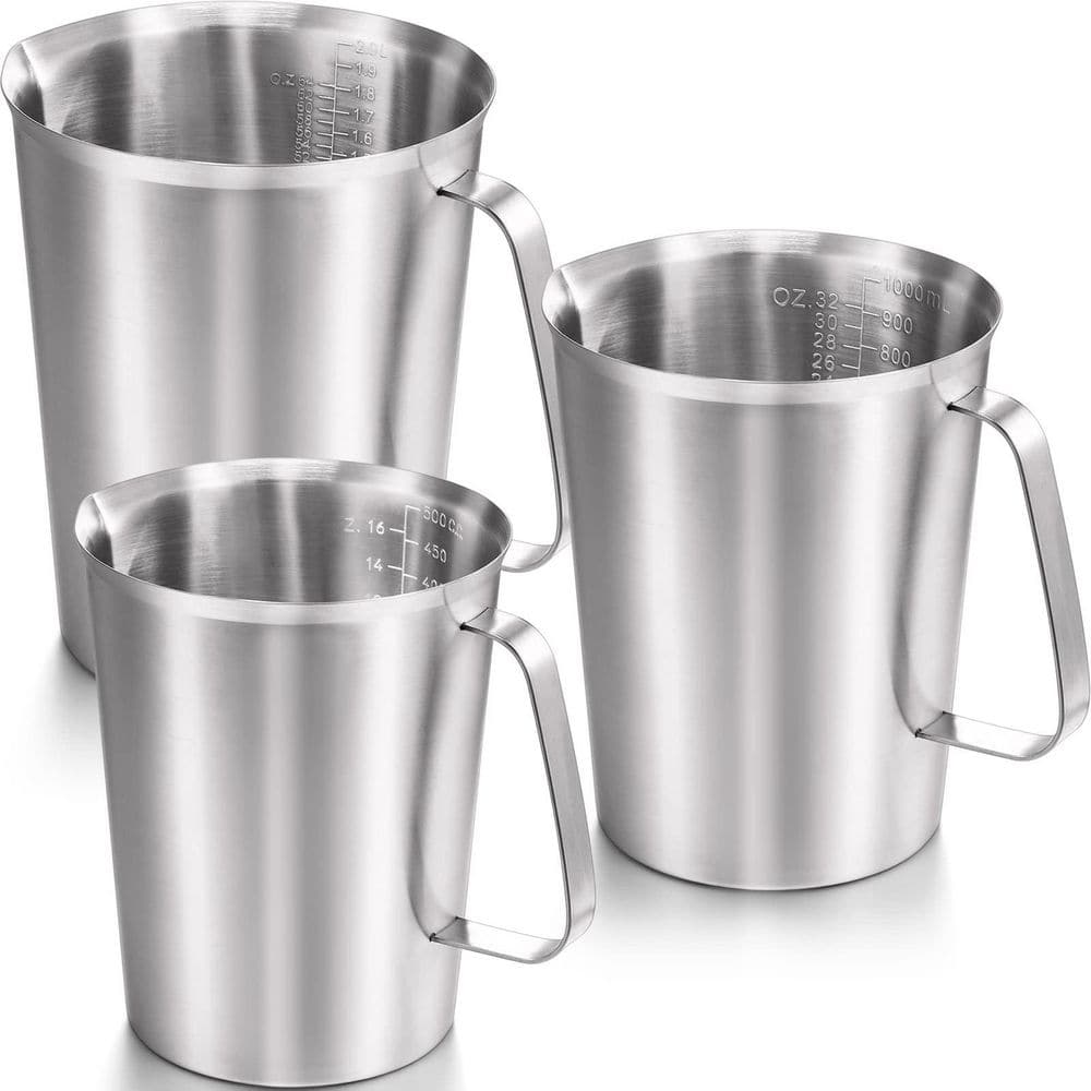 Wudkey 3-Piece Stainless Steel Measuring Cup with Handle, 3-Measurement ...
