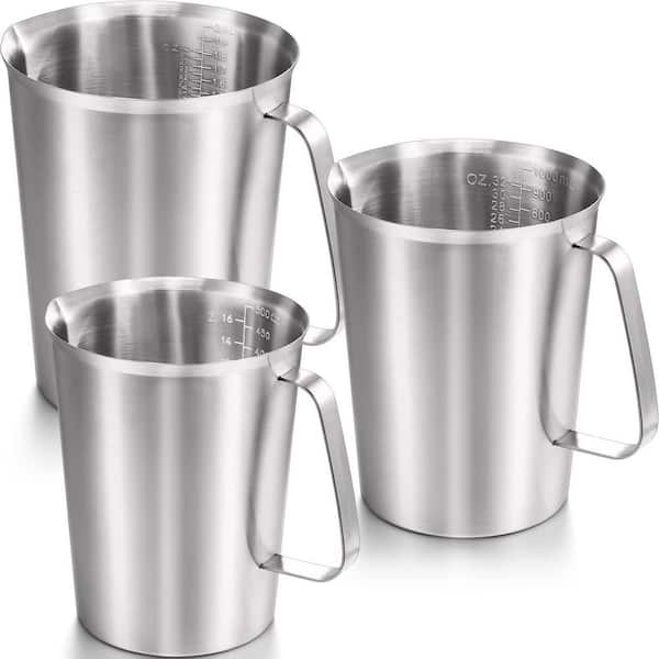 Wudkey 3-Piece Stainless Steel Measuring Cup with Handle, 3-Measurement ...