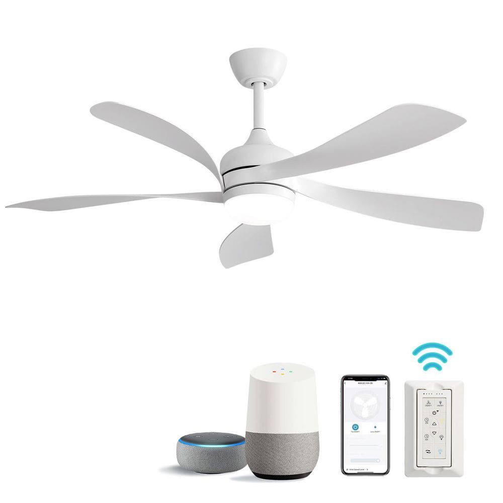CACI Mall 52 in. Smart Indoor/Outdoor White Ceiling Fan Integrated LED ...