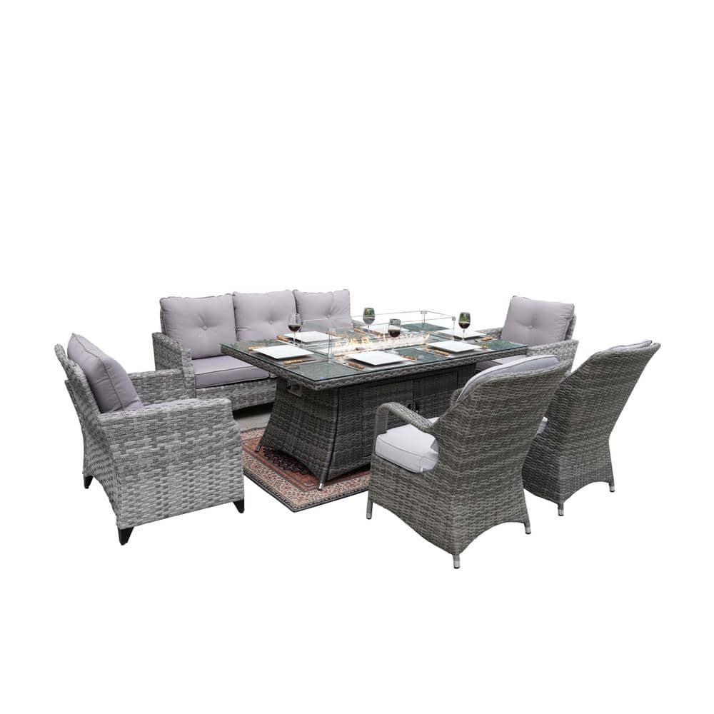 DIRECT WICKER Irene Gray 7-Piece Wicker Patio Fire Pit Conversation Set ...