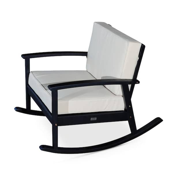 Zeus & Ruta Espresso Finish Eucalyptus Wood Outdoor Rocking Chair with ...