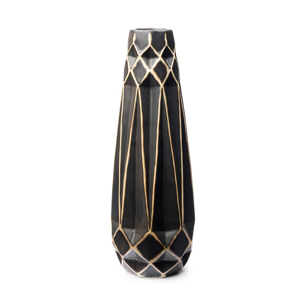 Mercana Teulia I Black/Gold Tall Decorative Vase 68016 - The Home Depot