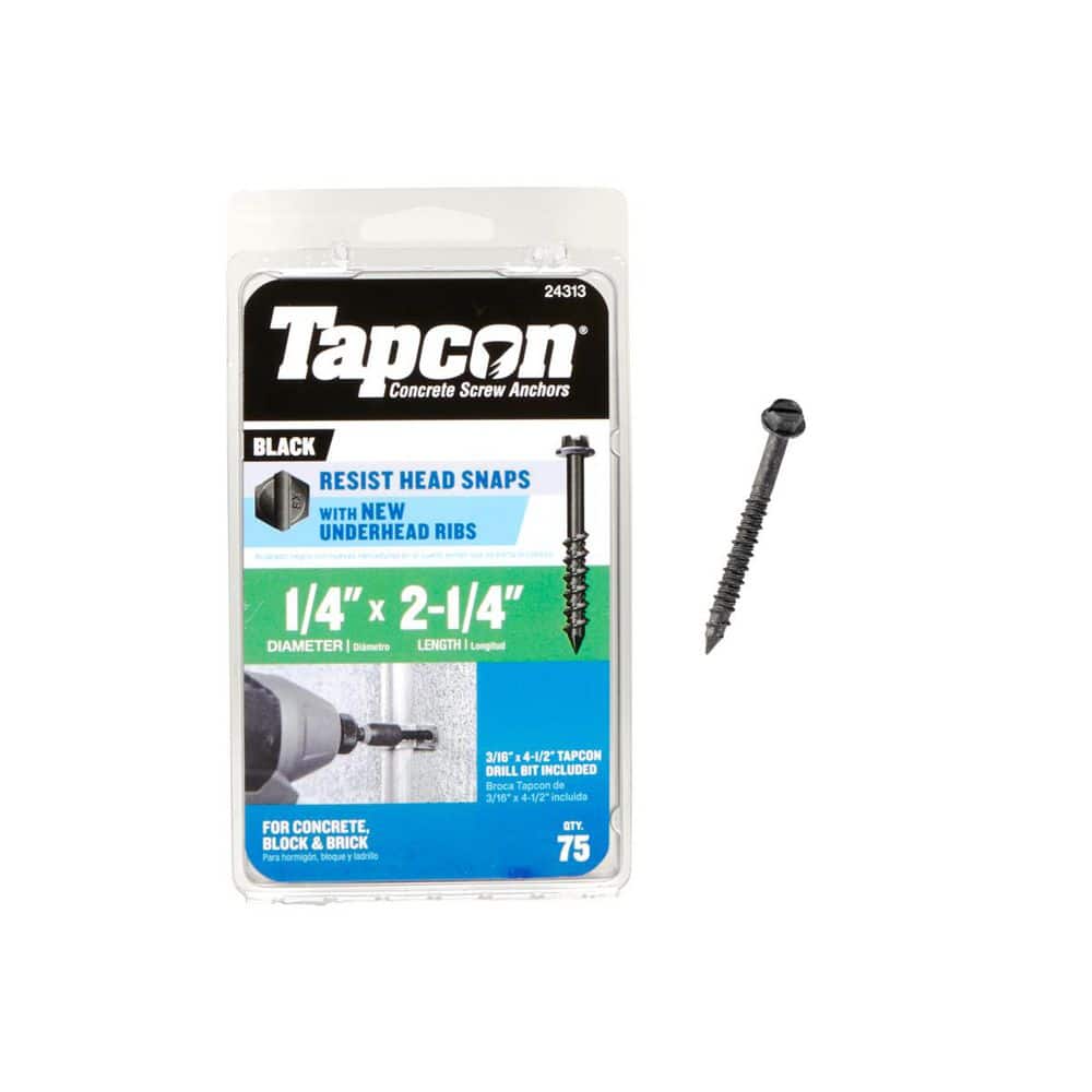 Tapcon 1/4 in. x 2-1/4 in. Hex-Washer-Head Black Concrete Anchors (75 ...