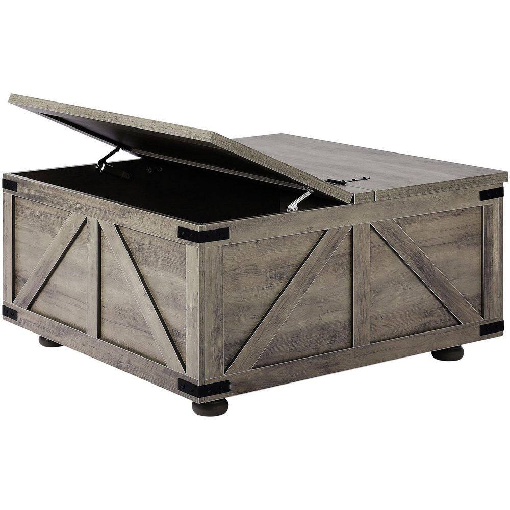 SKYSHALO 36 in. Farmhouse Coffee Table, Hinged Square Coffee Table with ...