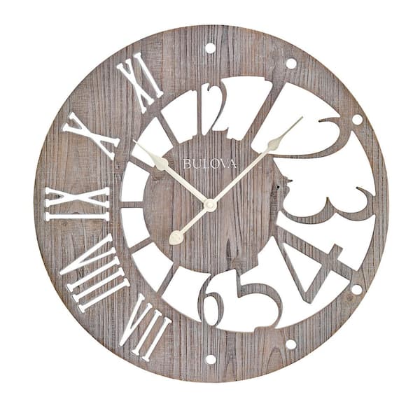 Bulova 17 in. H X 17 in. W Round Wall Clock with weathered gray finish ...