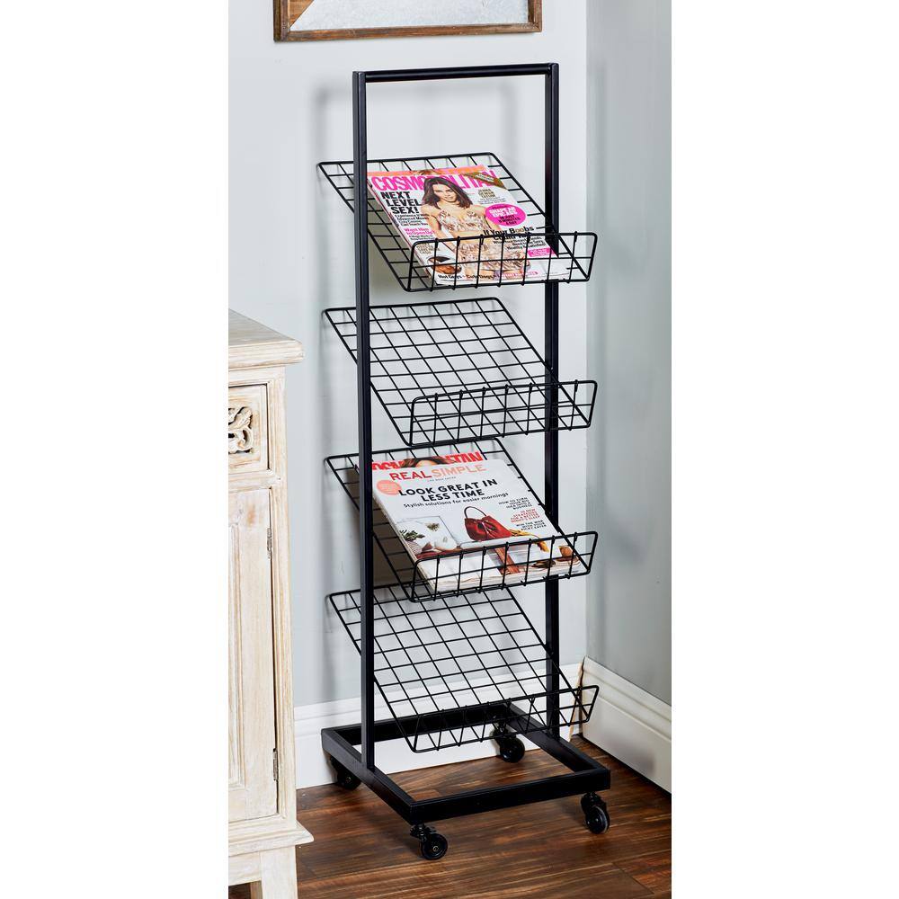 LITTON LANE Black 4-Tier Freestanding Magazine Rack 58640