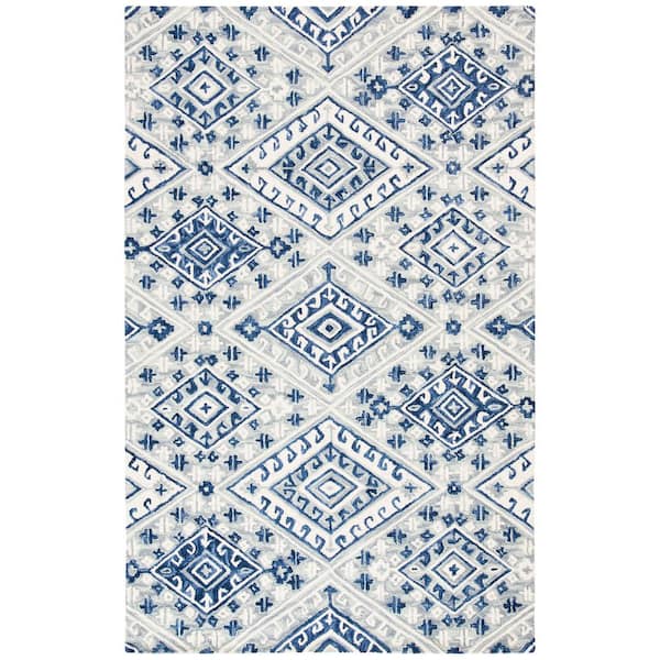 SAFAVIEH Aspen 3 ft. x 5 ft. Gray/Navy Diamond Country Area Rug APN826F ...