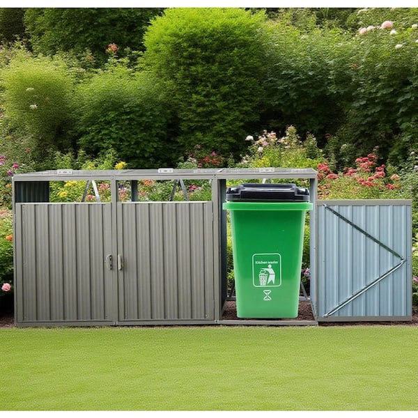 94.48 in. W x 31.49 in. D x 48.03 in. H Black Metal Trash Can Storage ...