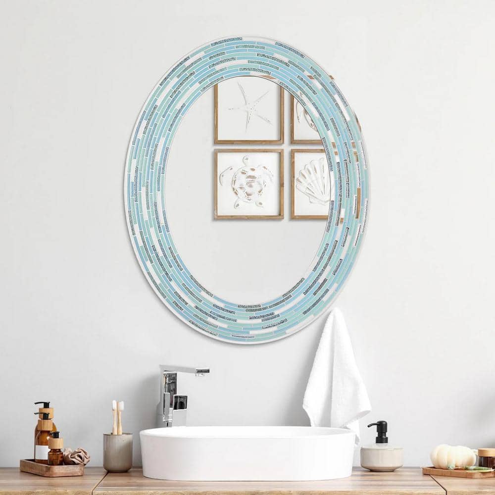 Head West 23 in. x 29 in. Sea Glass Tile Framed Oval Wall Decorative ...