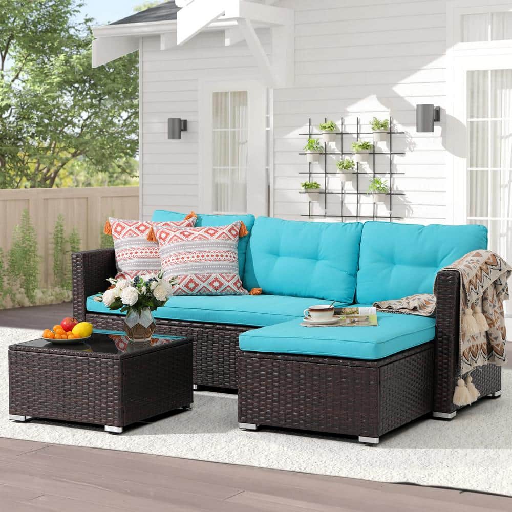 Freestyle 3-Piece Wicker Grey Outdoor Patio Small Conversation Set with ...