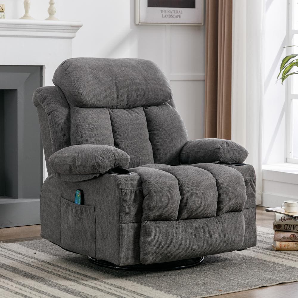 Boyel Living Gray Fabric Swinging Recliner Massage Heated Sofa with USB ...