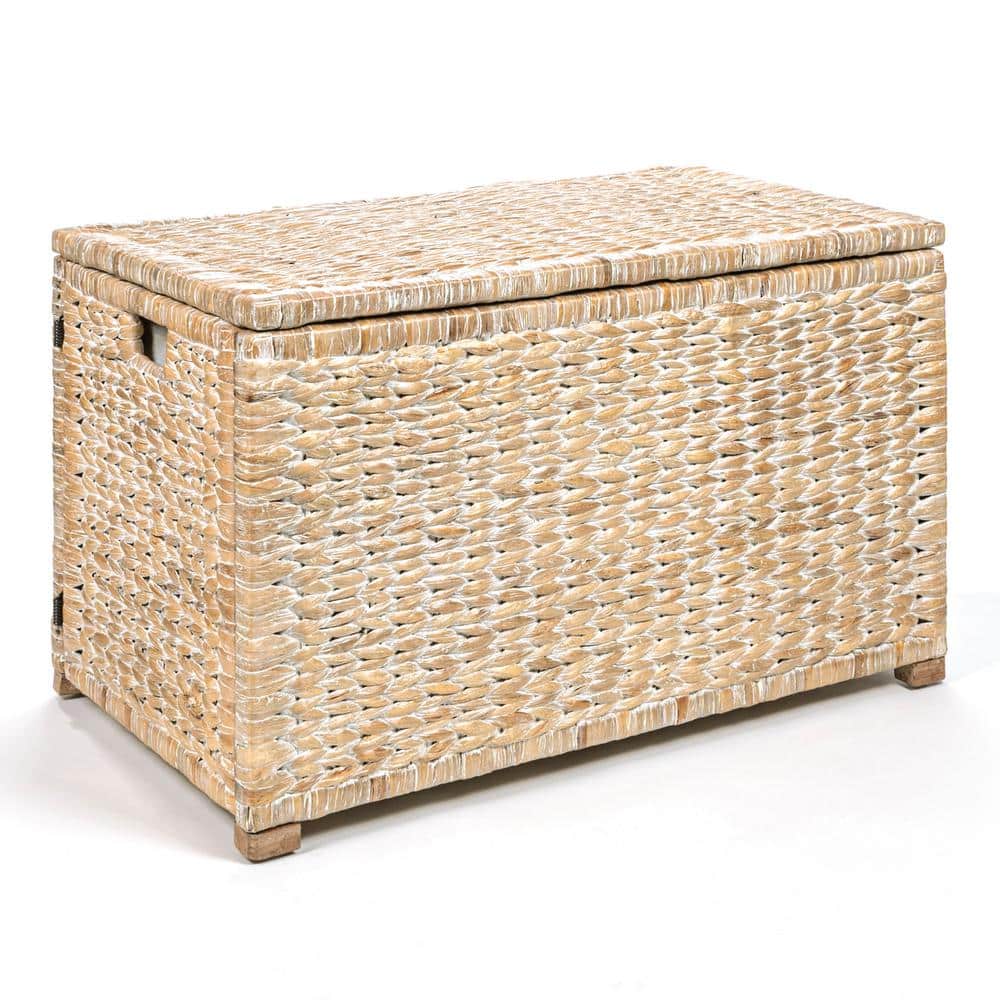 happimess Anada 30 in. Handwoven Wicker Weave Storage Trunk, Whitewash ...