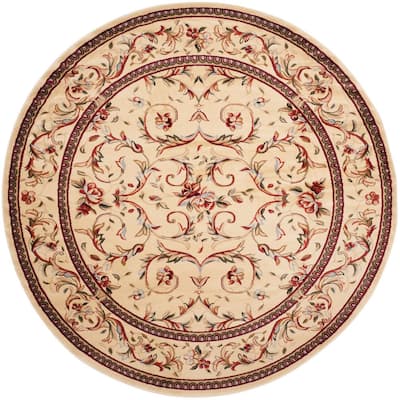 SAFAVIEH Lyndhurst Ivory/Red 10 ft. x 10 ft. Round Border Area Rug ...