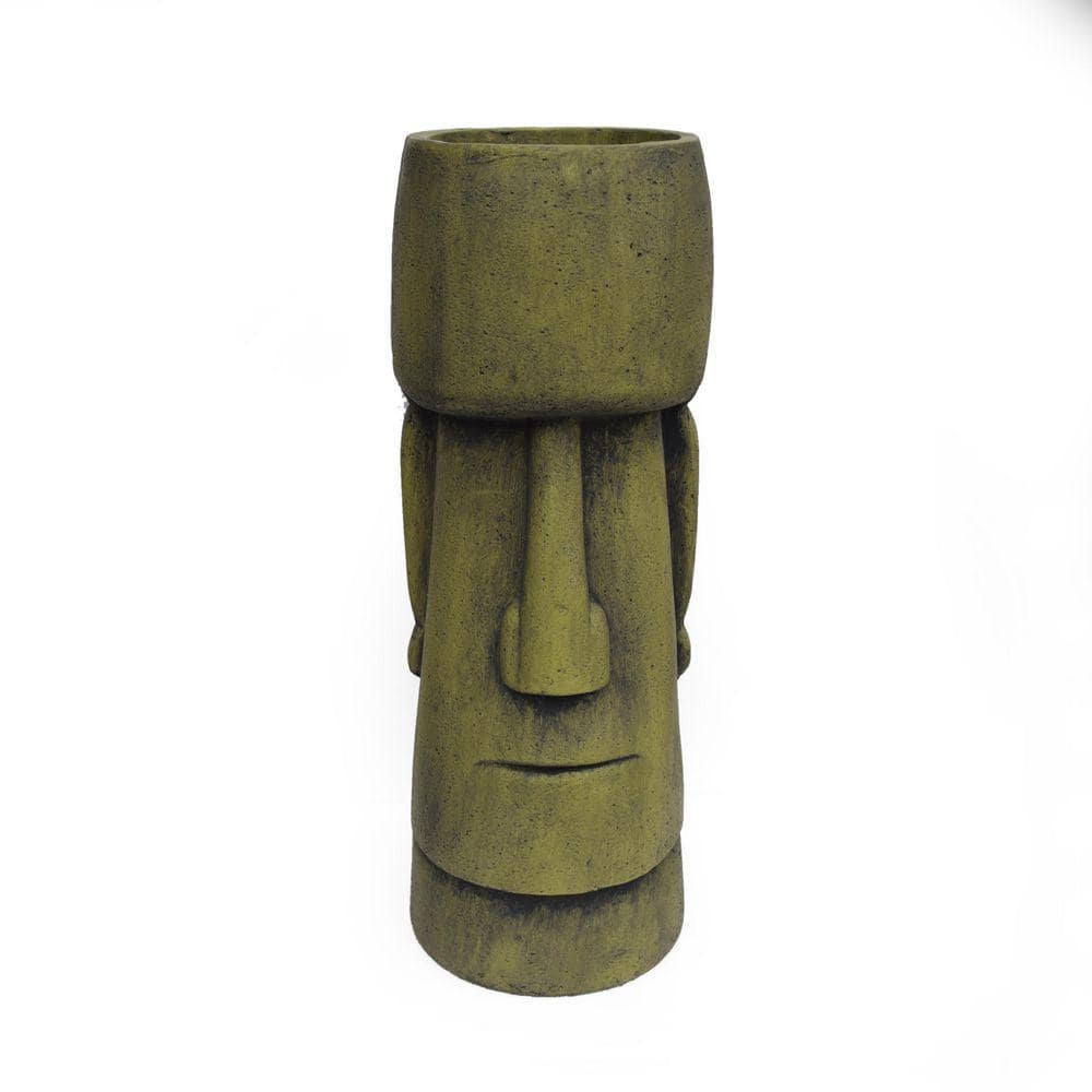 ECOCHIC SPACES INC Antique Green 24 in. H Cast Stone Urn Planter Pot ...