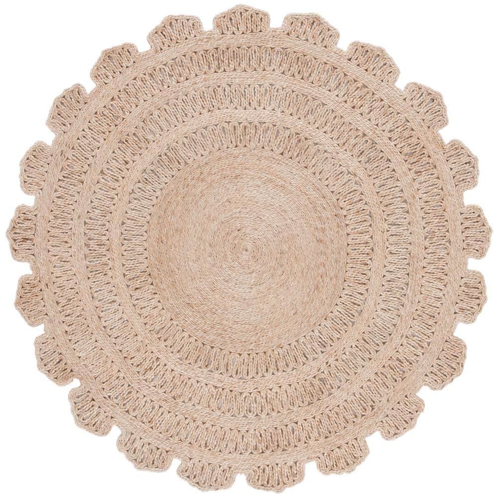 SAFAVIEH Natural Fiber Beige 4 ft. x 4 ft. Woven Border Round Area Rug ...