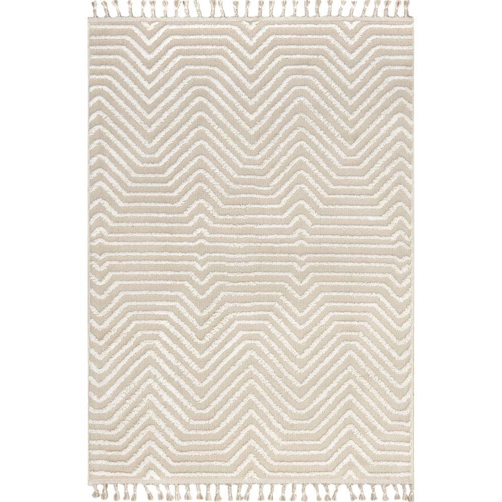 nuLOOM Briallyn Modern Waves Beige 5 ft. x 7 ft. 6 in. Tassel Moroccan ...