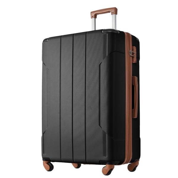 Polibi 28 in. Black/Brown Hardshell Luggage Spinner Suitcase with TSA ...