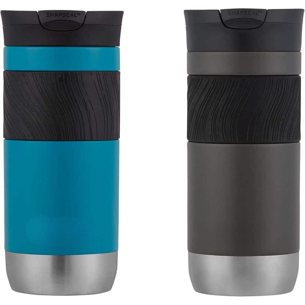 Anqtovp 16 oz. Blue/Gray Double-Wall Insulated Thermalock Stainless ...