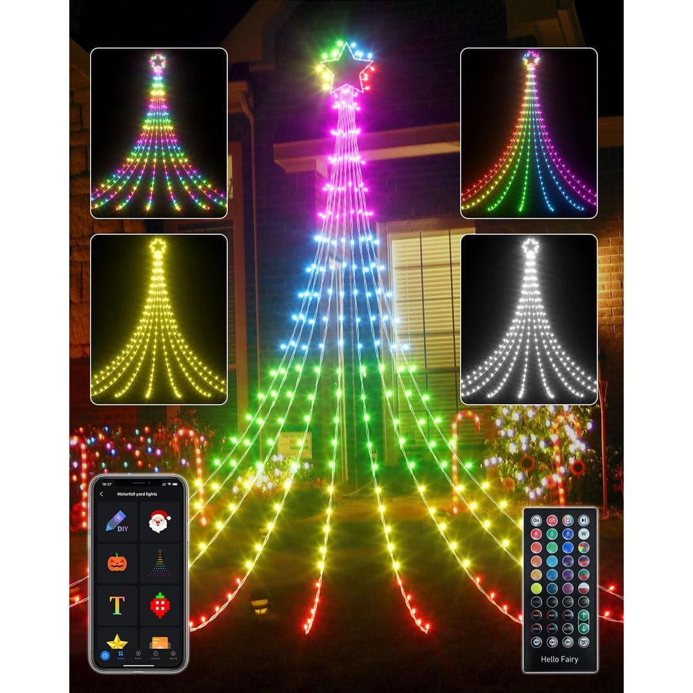 AVATAR CONTROLS Outdoor Christmas Smart Star Waterfall Lights 23 ft ...
