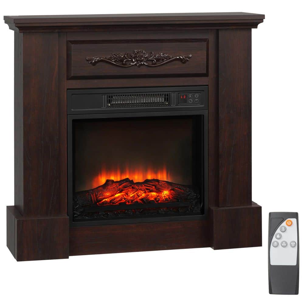 Jushua 32 in. Brown Electric Fireplace Cabinet Infrared Space Heater ...