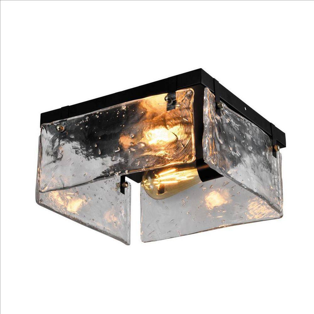 Maxax Raleigh 2-Light 11.81 in. Black Flush Mount with Water Glass ...